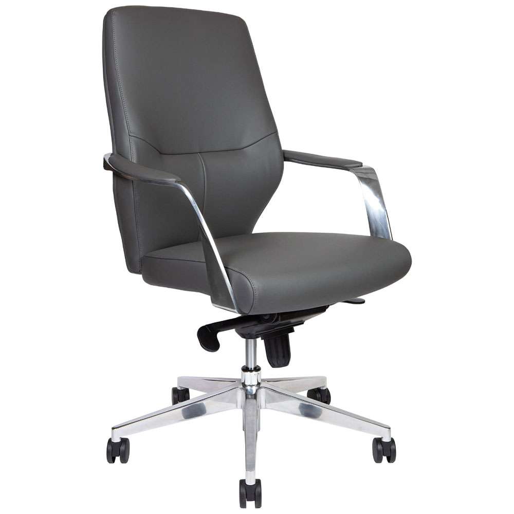 Executive Office Chair – Grey PU Leather (Chrome Swivel Base) | Shop Save